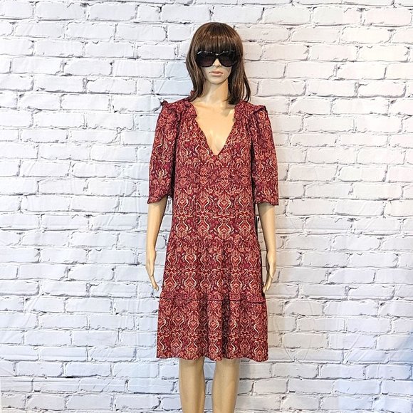 Max Studio | Dresses | Nwt Max Studio Boho Burgundy Long Sleeve Floral ...